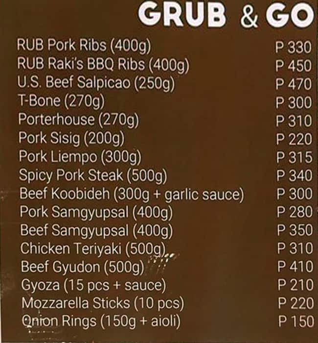 Menu at RUB Ribs & BBQ, Quezon City, 64 Sct. Rallos St