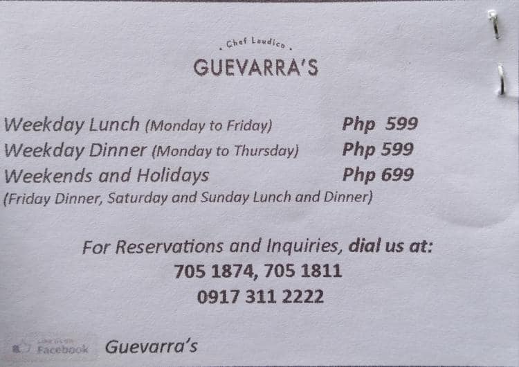 Menu at Guevarra's by Chef Laudico restaurant, San Juan