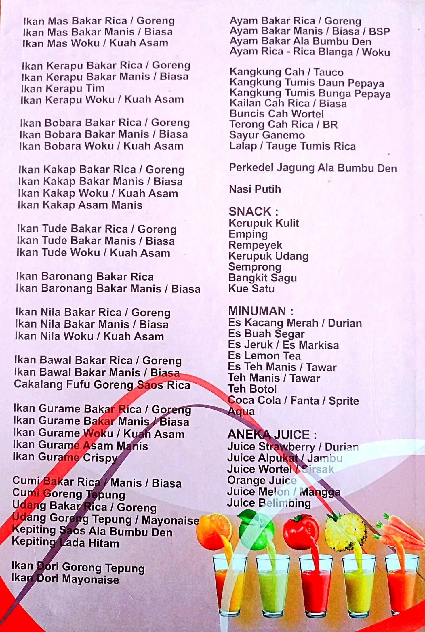 Menu at Bumbu Den restaurant, Tangerang, Ruko Diamond 3
