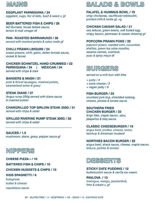 Menu at Northies Cronulla Hotel pub & bar, Cronulla