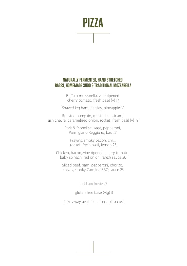 Menu at The Kenmore restaurant, Chapel Hill, 841 Moggill Rd