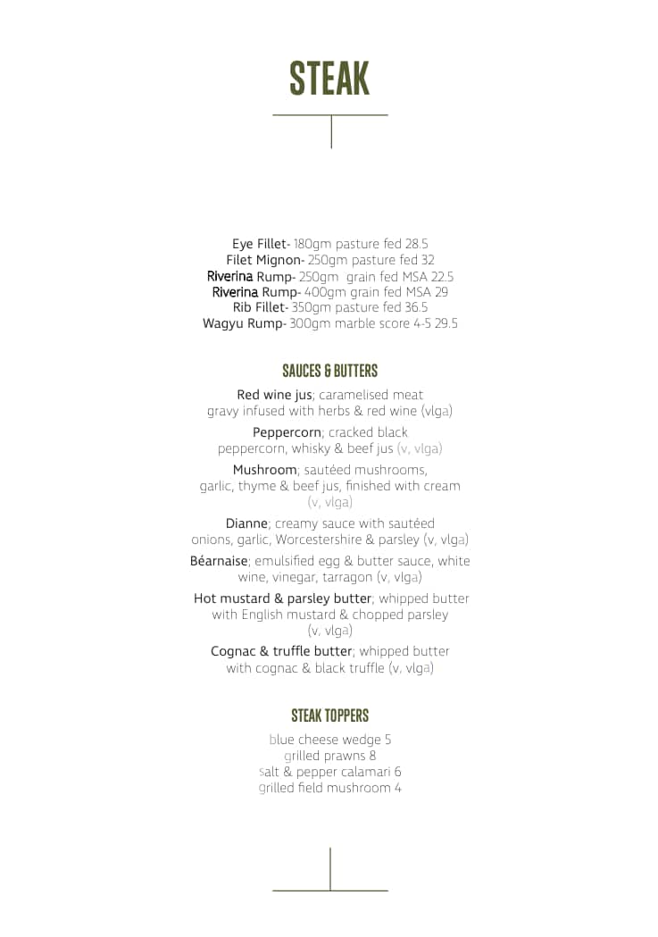 Menu at The Kenmore restaurant, Kenmore, 841 Moggill Rd