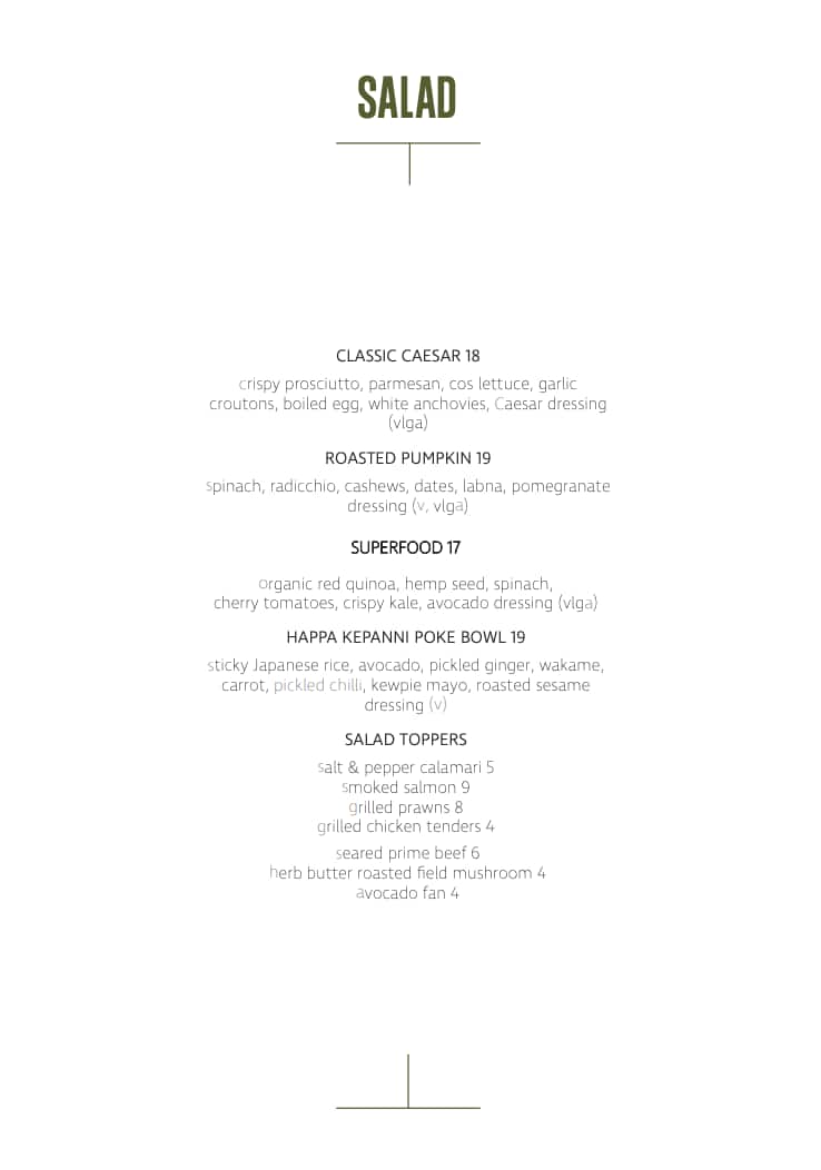 Menu at The Kenmore restaurant, Chapel Hill, 841 Moggill Rd