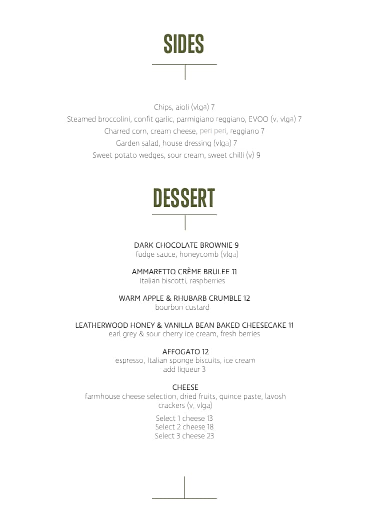 Menu at The Kenmore restaurant, Chapel Hill, 841 Moggill Rd