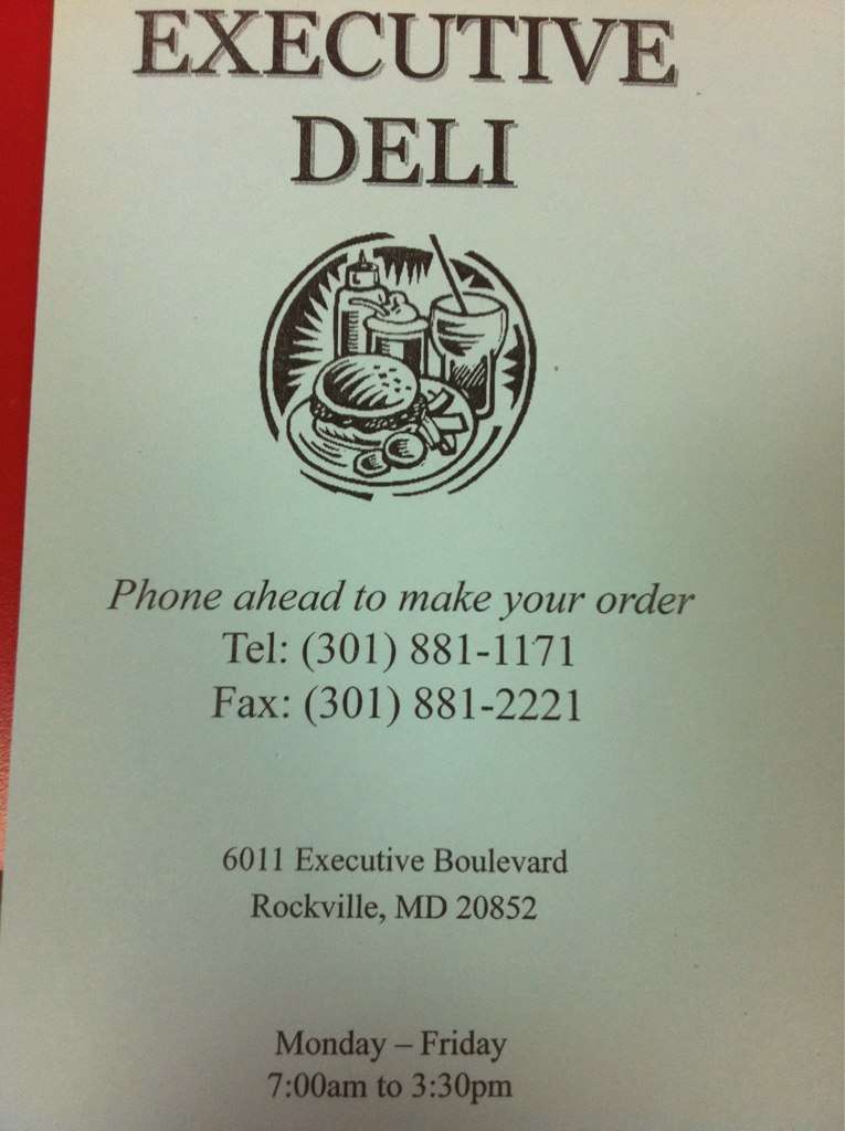 Menu at Executive Deli, Rockville, Executive Blvd Ste 101