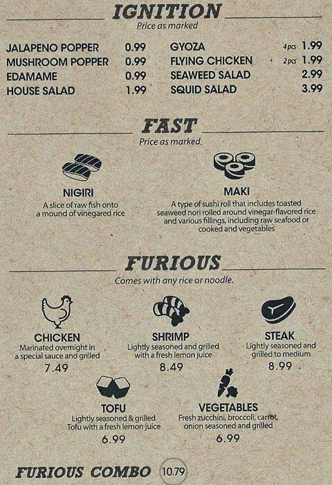 Fast Furious Japanese Grill Menu - Urbanspoon/Zomato