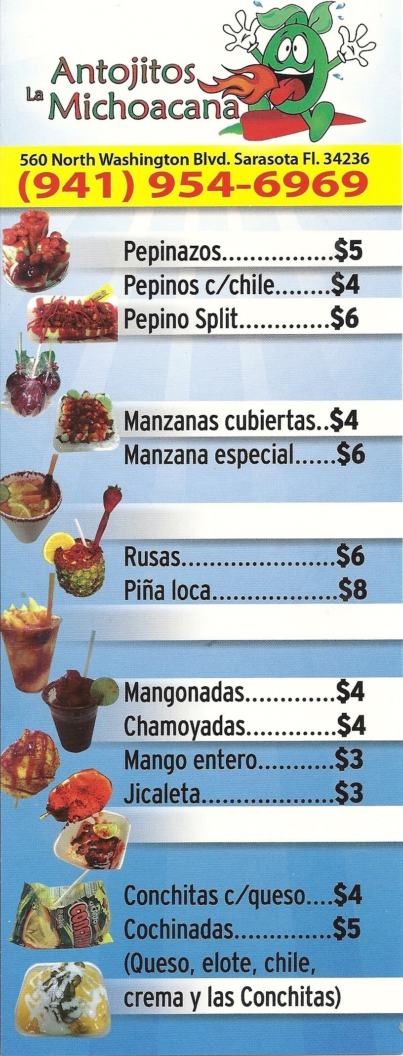 Menu at Antojitos La Michoacana desserts, Sarasota