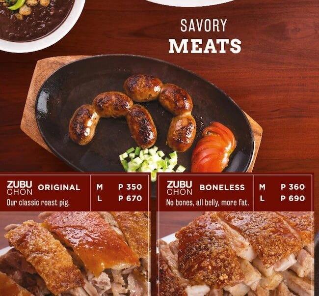 Menu at Zubuchon restaurant, Cebu City, 8V9V+2J9