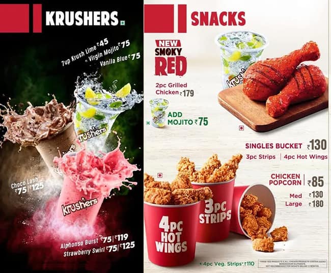 Menu of KFC, Ashok Nagar, Udaipur