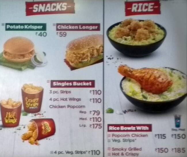 Menu at KFC, Udaipur, Lakecity Mall
