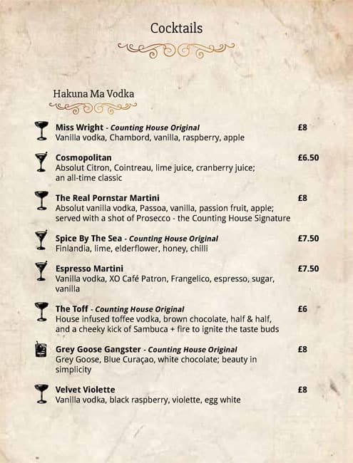 Menu at The Counting House pub & bar, Cleethorpes