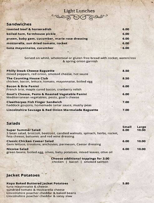 Menu at The Counting House pub & bar, Cleethorpes