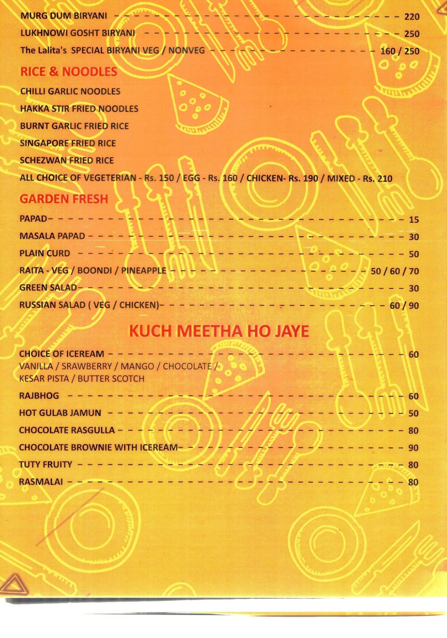 Menu at THE LALITA RESTRO, Ranchi