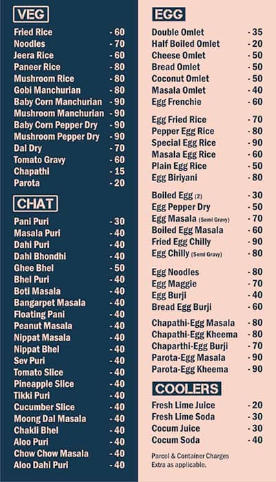 Menu of Food Binge, Nagarbhavi, Bangalore