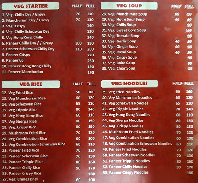 Menu of Royal Chinese Restaurant, Ambernath, Thane