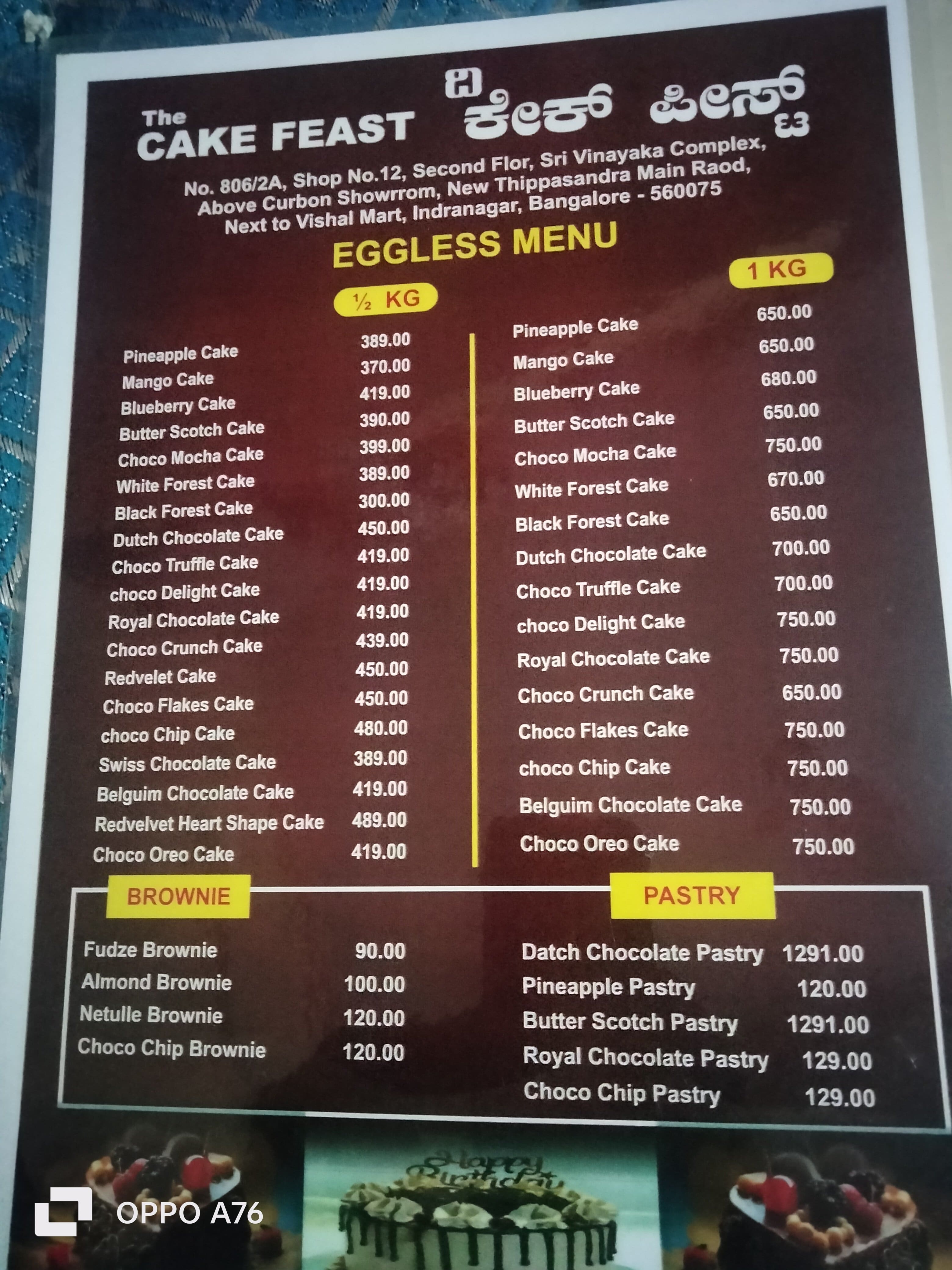 Menu of The Cake Feast, Varthur Main Road, Whitefield, Bangalore