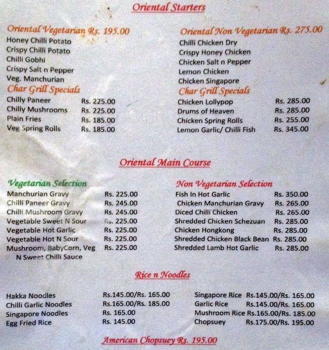 Menu at Char Grill Restro Bar, New Delhi