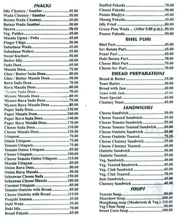 Dwarka Veg. Menu, Menu for Dwarka Veg., Fort, Mumbai - Zomato