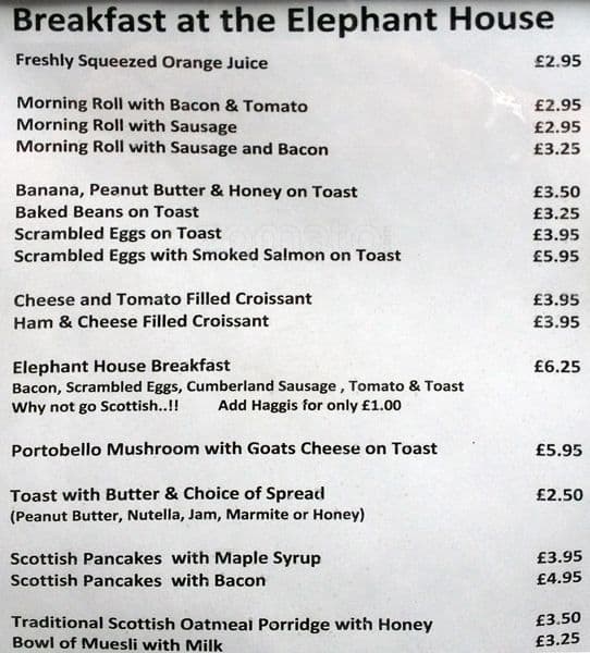 Menu at The Elephant House cafe, Edinburgh