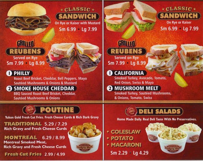 Menu at Jody's Deli restaurant, Toronto, 64 Kingston Road