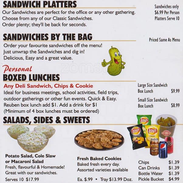 Menu at Jody's Deli restaurant, Toronto, 64 Kingston Road