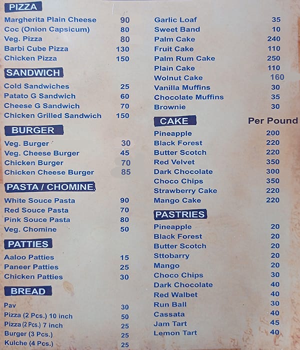 Menu at Venus Bakery, Jaipur, Shop No 5 Bhan Nagar Queens Road