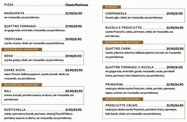 Menu at Eataliano. Pizzeria, Warsaw, Świętokrzyska 18