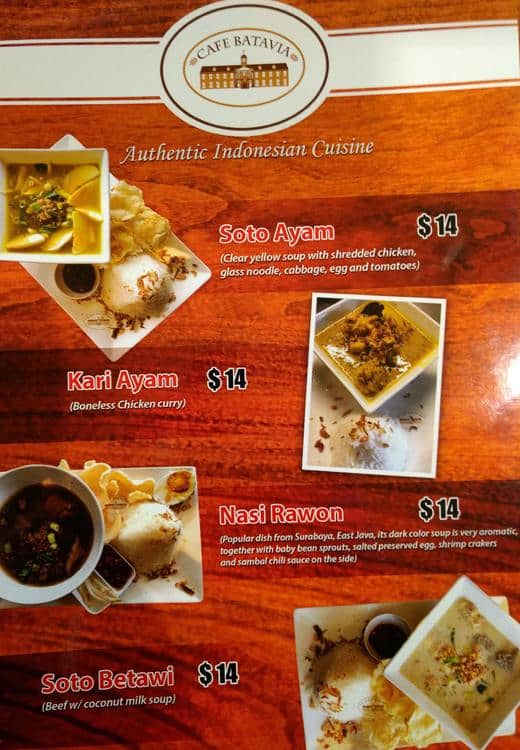 Menu at Cafe Batavia, Melbourne, 6/618 St Kilda Rd