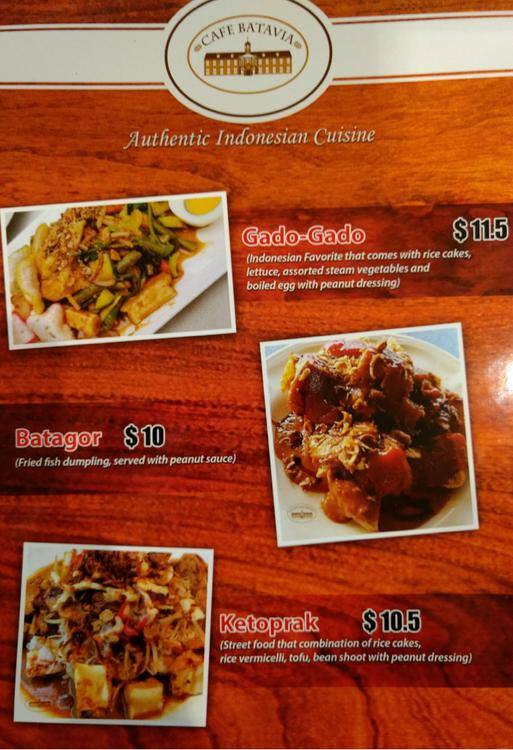 Menu at Cafe Batavia, Melbourne, 6/618 St Kilda Rd