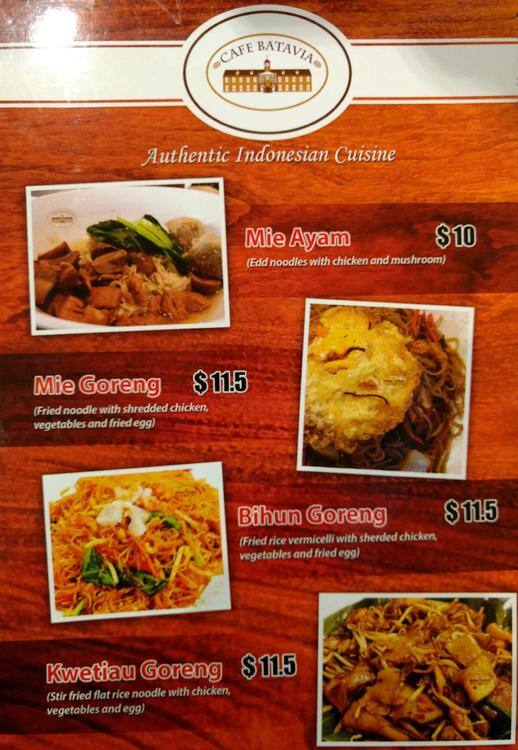 Menu at Cafe Batavia, Melbourne, 6/618 St Kilda Rd