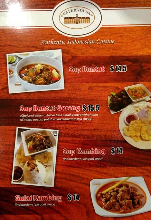 Menu at Cafe Batavia, Melbourne, 6/618 St Kilda Rd