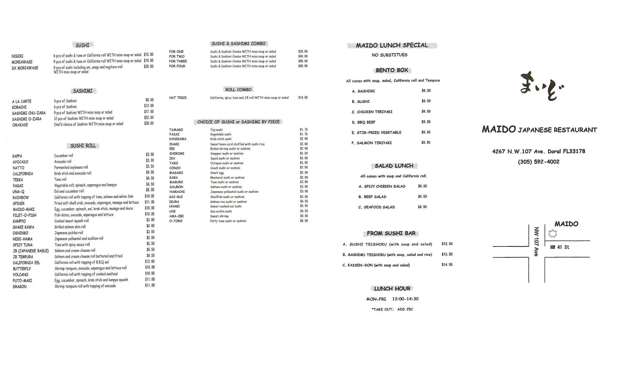 Carta de Maido Japanese Restaurant, Doral