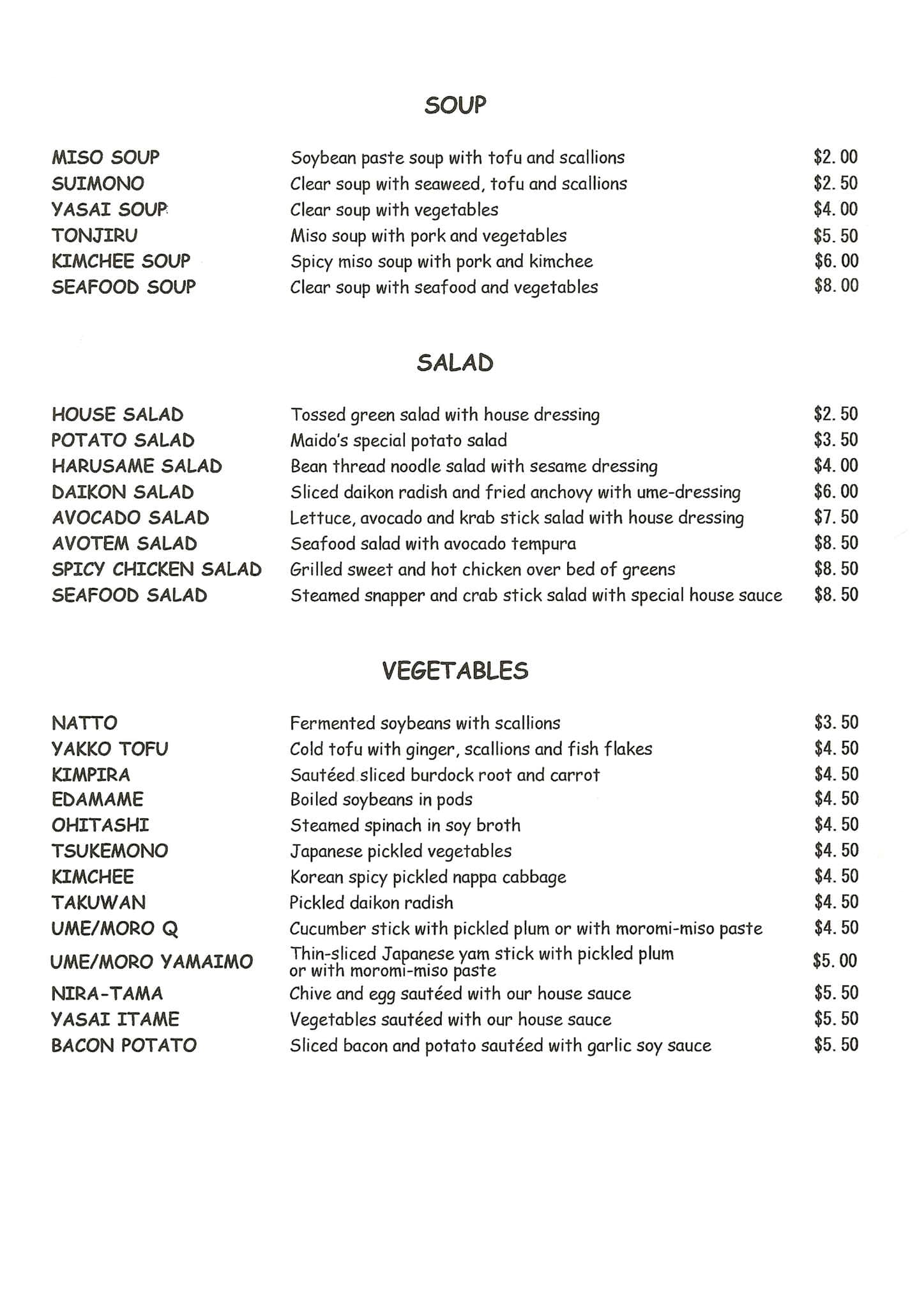 Menu at Maido Japanese restaurant, Doral