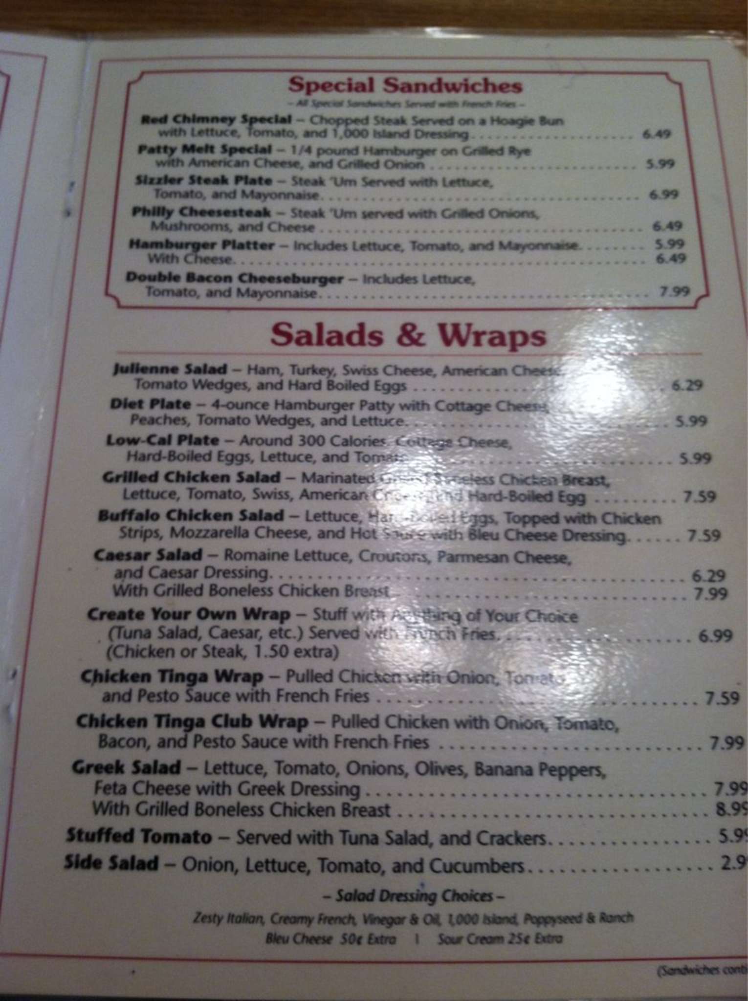 Menu at Red Chimney restaurant, Cleveland