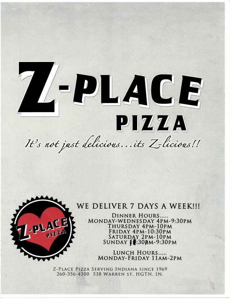 Menu at Z-Place Pizza pizzeria, Huntington