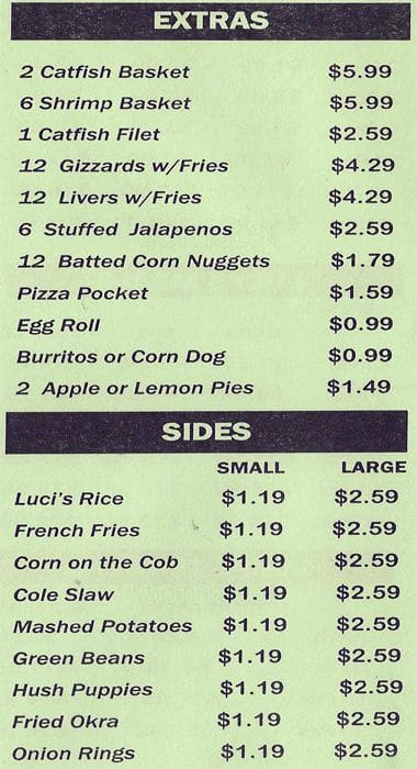 Menu at Luci's Chicken N Rice restaurant, DeSoto