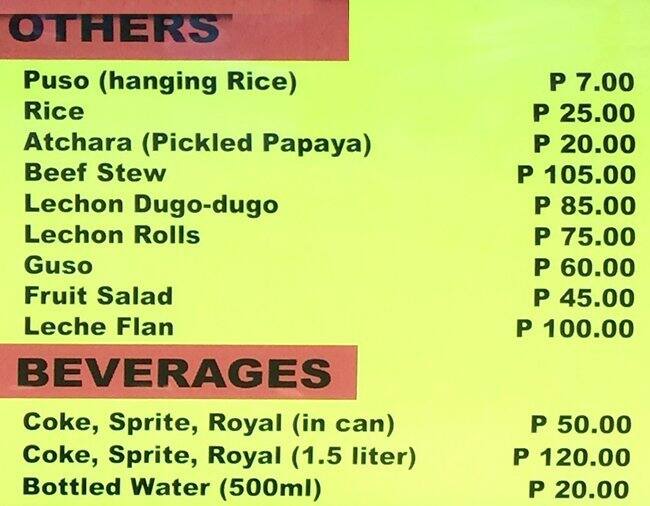 Menu at Cebu's Original Lechon Belly restaurant, Cebu City, 2/F Super ...