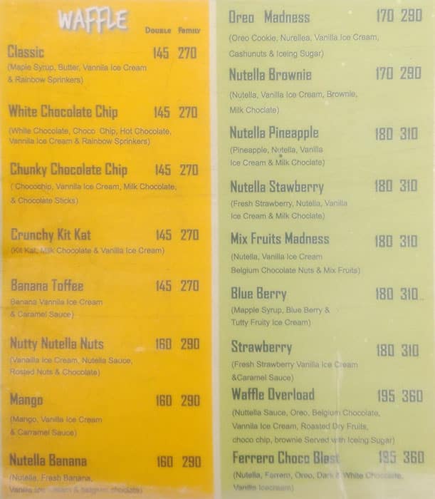 Menu of My Waffle, Sector 49, Gurgaon