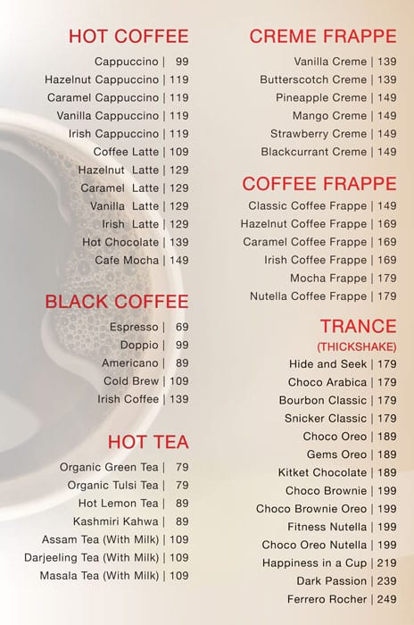 Menu of Moco Cabana, Chandkheda, Ahmedabad