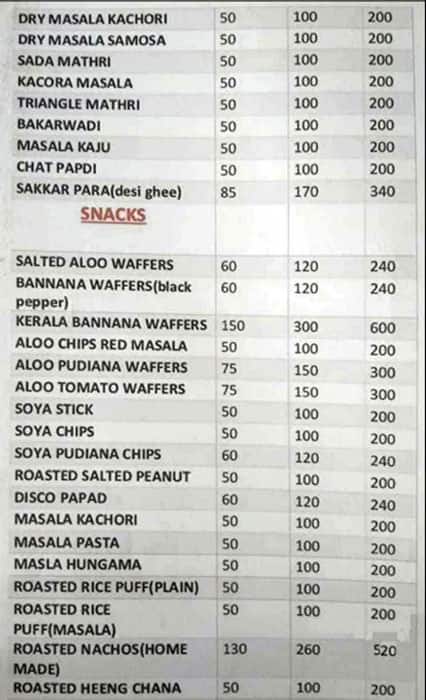 Menu at Shri Jai Ganesh Namkeen Bhandar, Jaipur, D - 18 Meera Marg