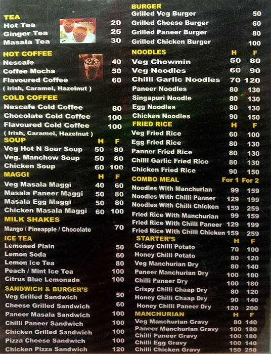 Menu of Bhandari's Bro Cafe, Shakarpur, New Delhi
