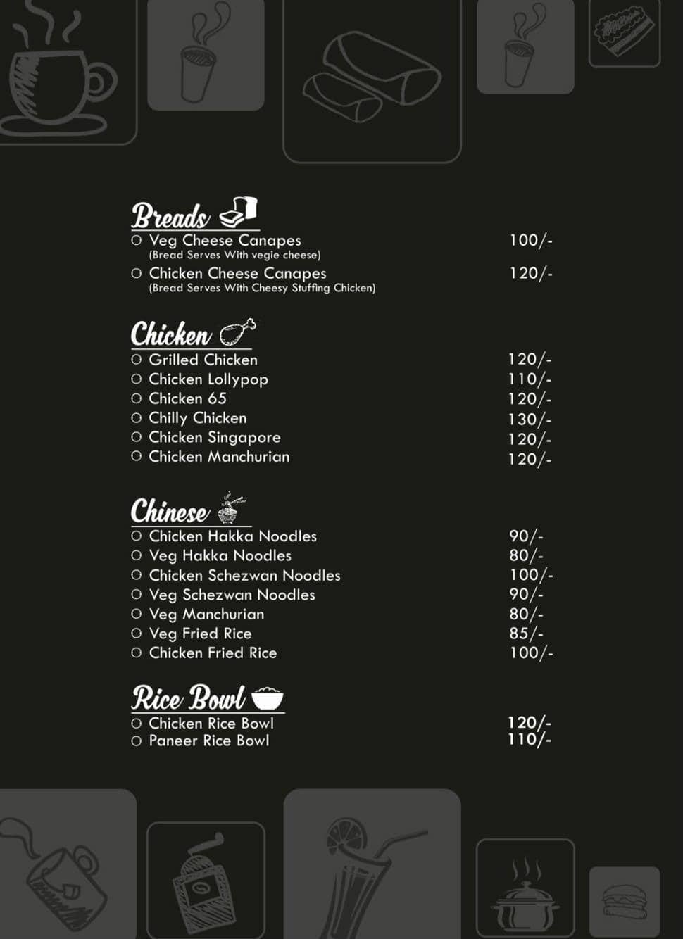 Menu at Black And White Cafe, Bhopal, 6C69+HQ3