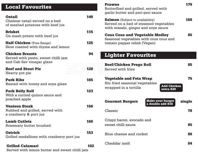 Menu at The Local Grill - Birchwood Hotel, South Africa