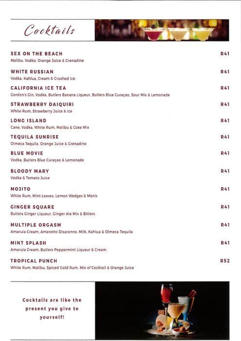 Menu at The Porterhouse restaurant, Roodepoort, Ontdekkers Road