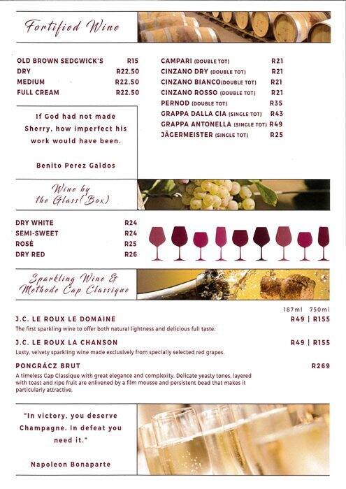 Menu at The Porterhouse restaurant, Roodepoort, Ontdekkers Road