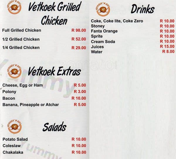 Speisekarte von Vetkoek 'n Go, Johannesburg South