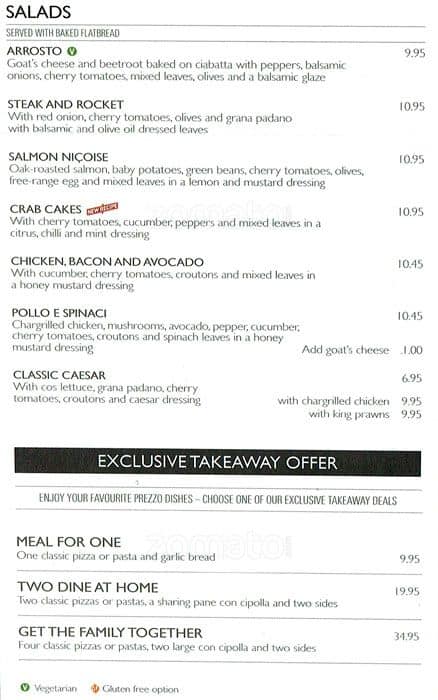 Menu at Prezzo pizzeria, Glasgow, Glasgow Fort Shopping Park