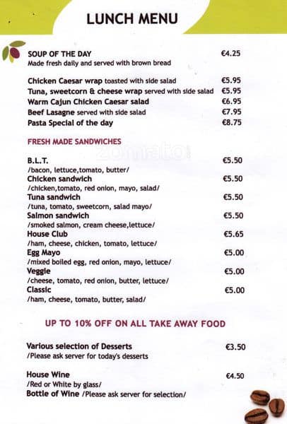 Menu at Olive Cafe, Dublin, Fumbally Square