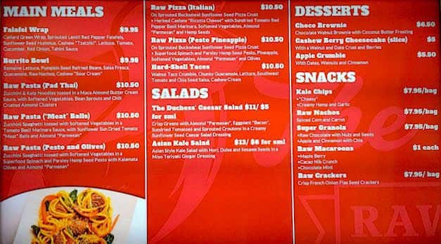 Menu at The Vegan Duchess restaurant, Toronto