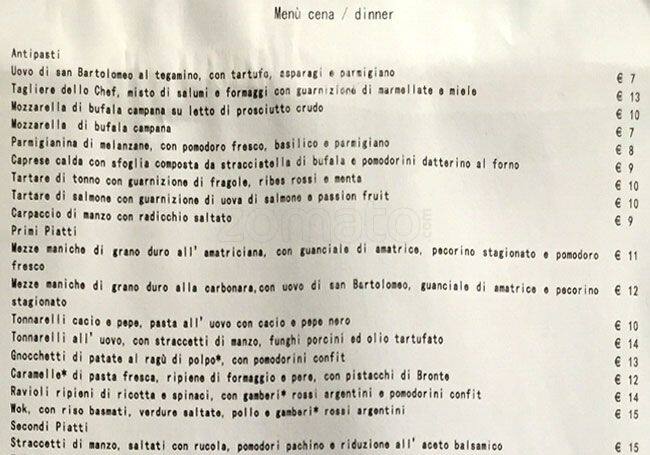 Menu at Shari Vari pub & bar, Rome